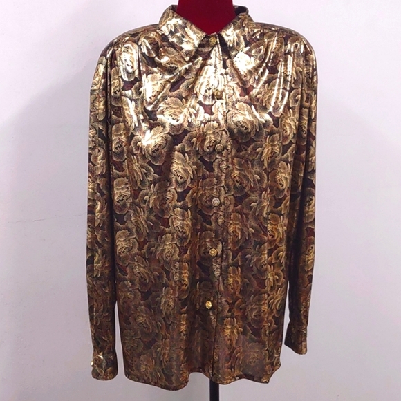 Impressions | Tops | Vintage Lotus Blouse Bronze Shimmer | Poshmark